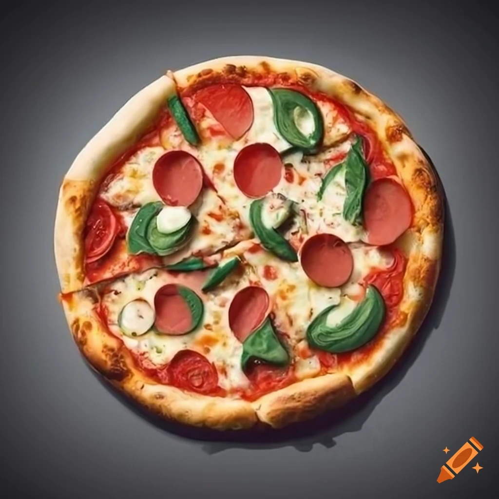 Delicious pizza with melted cheese and toppings on Craiyon