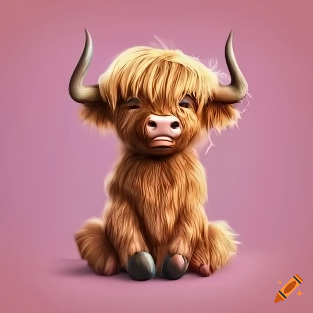 Cute scottish highland cow sitting with a flower on Craiyon