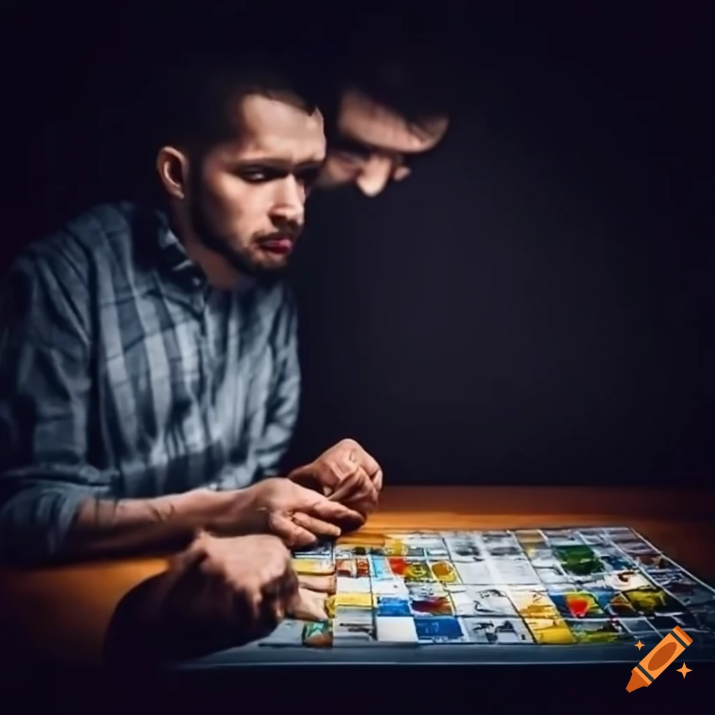 Man playing a board game with intensity on Craiyon