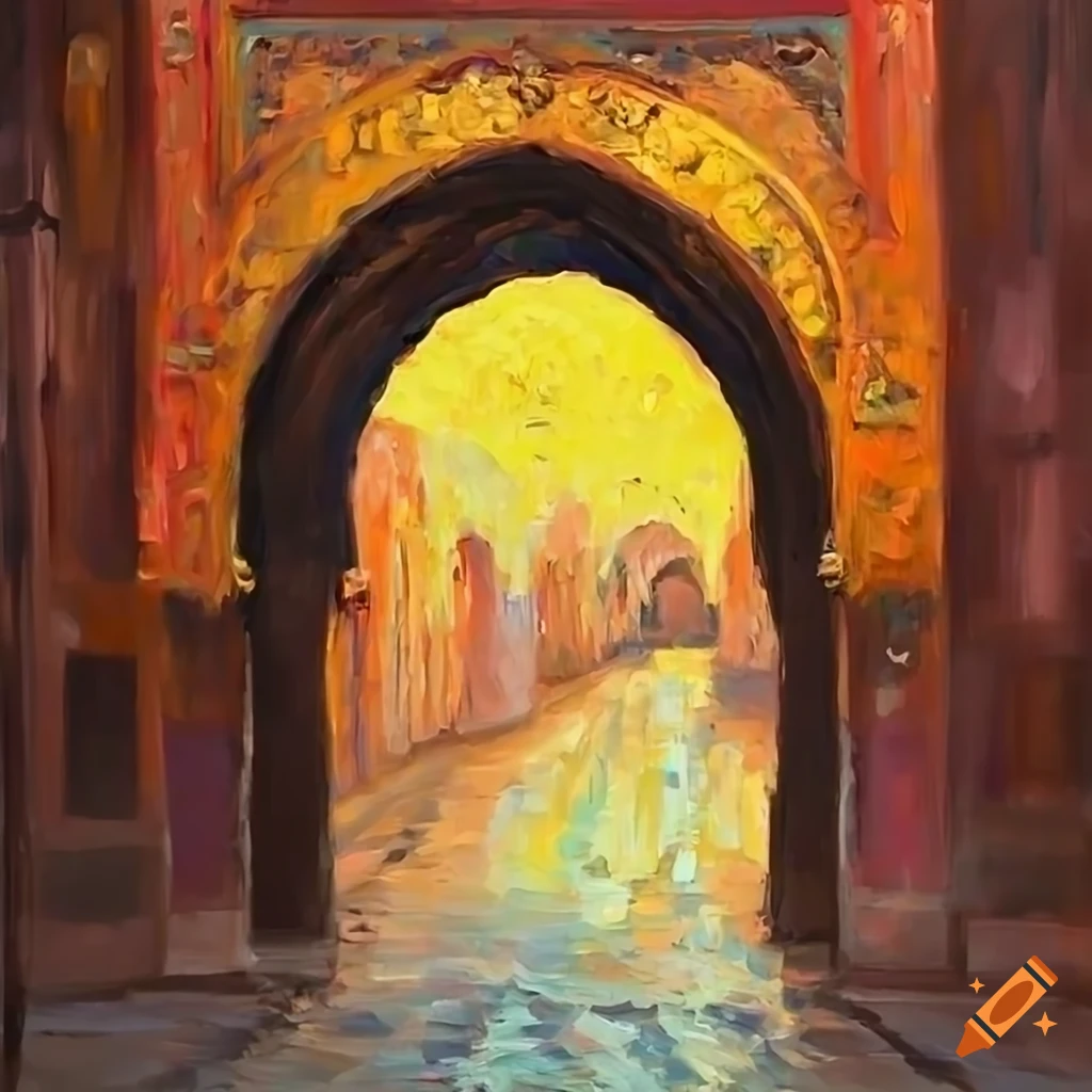 Impressionist painting of a moroccan archway