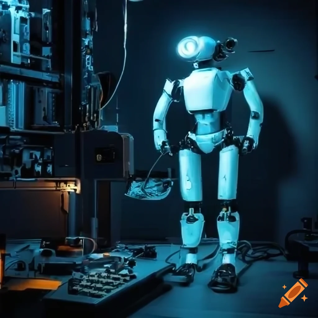 Photo of a futuristic robot in an engineering lab on Craiyon