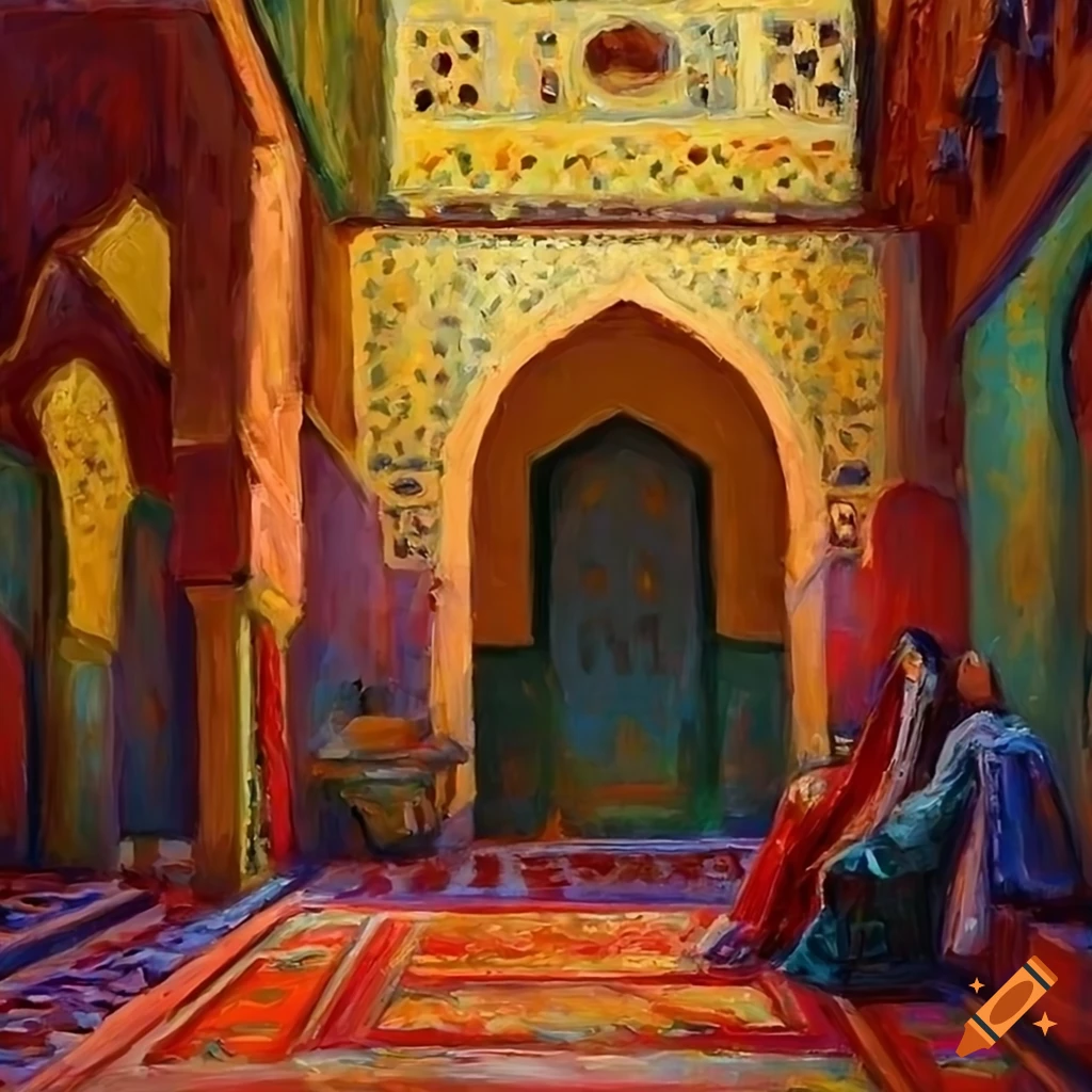 Impressionist painting of moroccan room interior