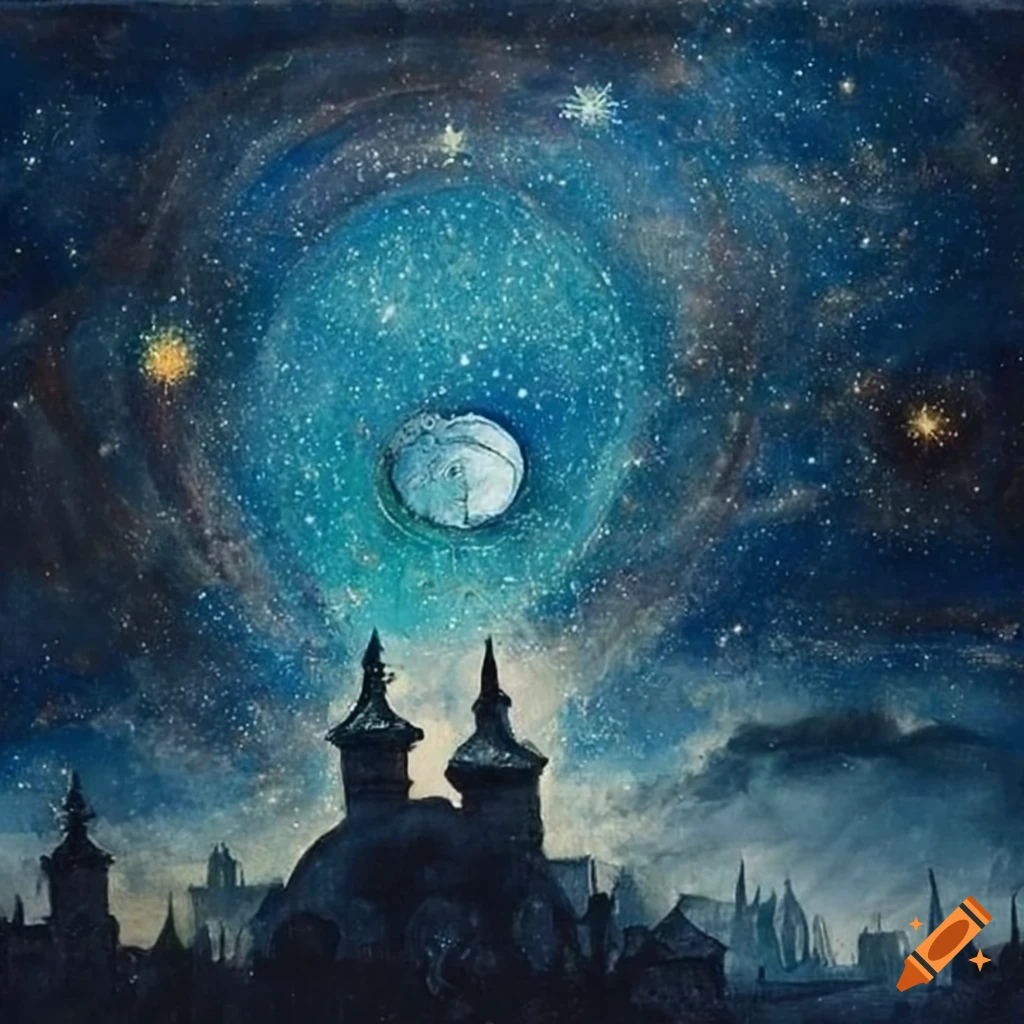 Painting of a renaissance-style night sky with celestial bodies on Craiyon