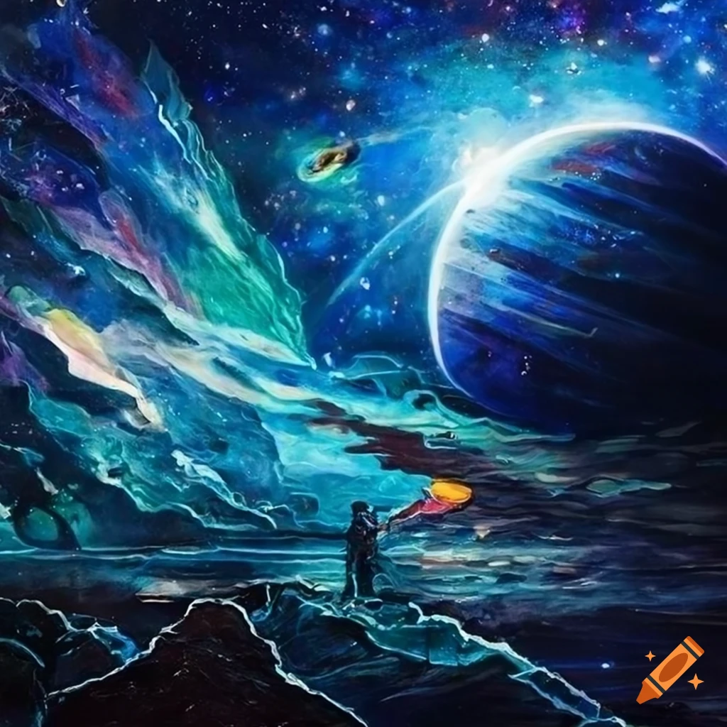 Stained glass art of a cosmic scenery