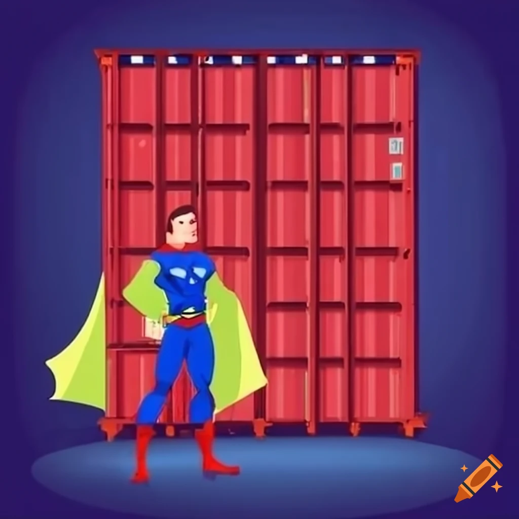 Superhero lifting shipping containers effortlessly on Craiyon