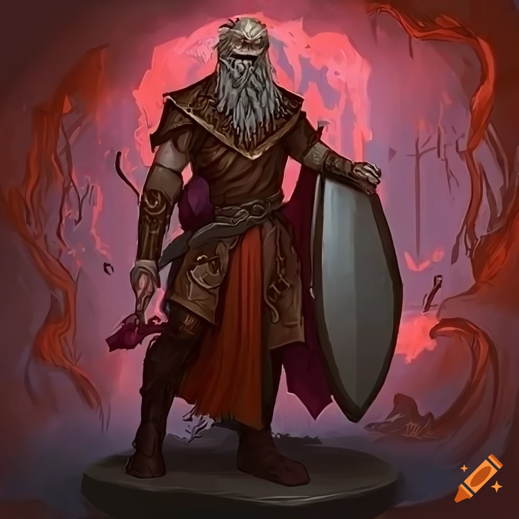 Image of an old corrupted cleric character with a shield on Craiyon