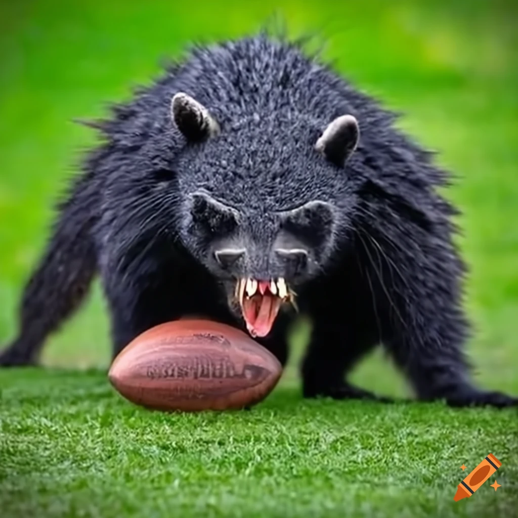 Scary bearcat on a football field