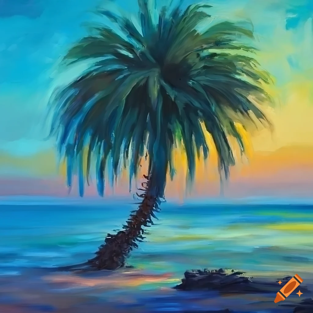 Impressionist painting of a tall moroccan palm tree