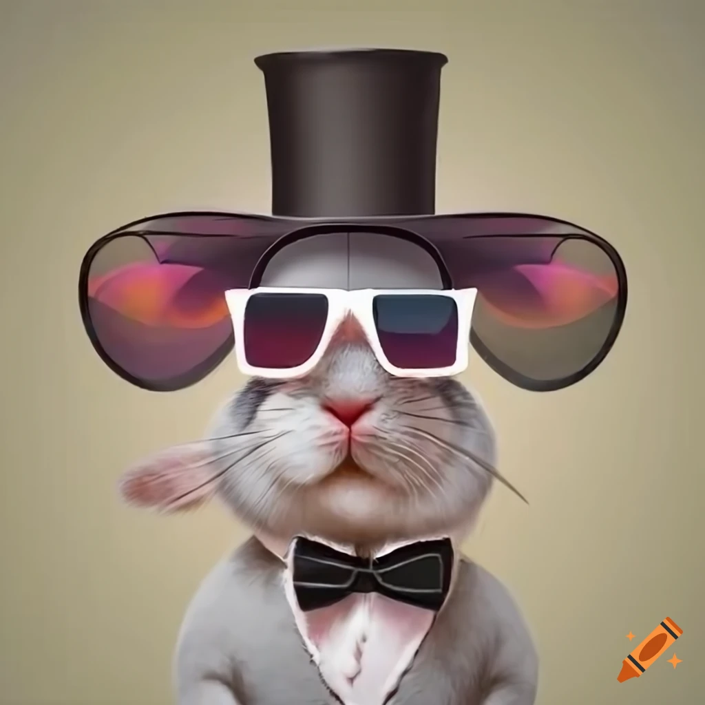 Rabbit wearing sunglasses and top hat on Craiyon