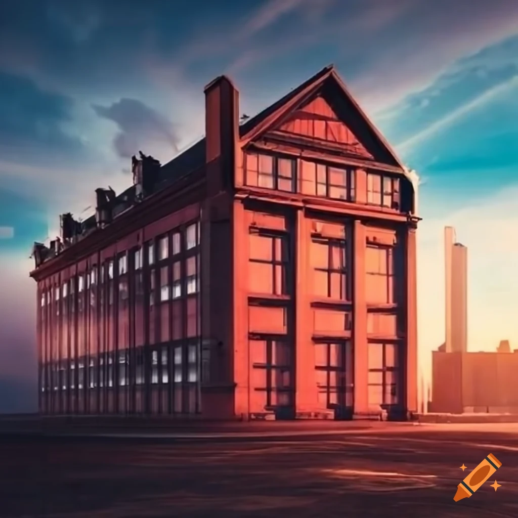 Front view of a factory building on Craiyon