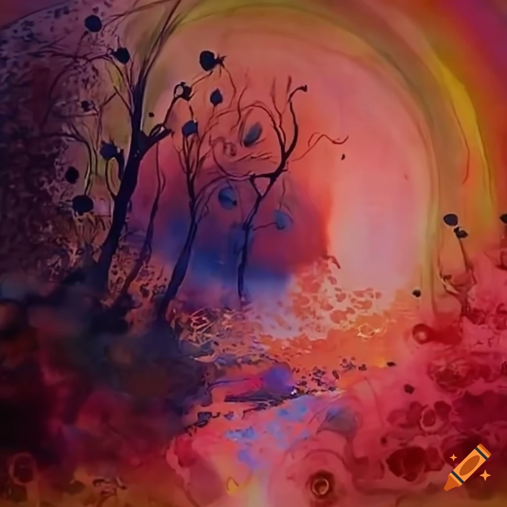 Watercolor painting of colorful spirits over the horizon on Craiyon