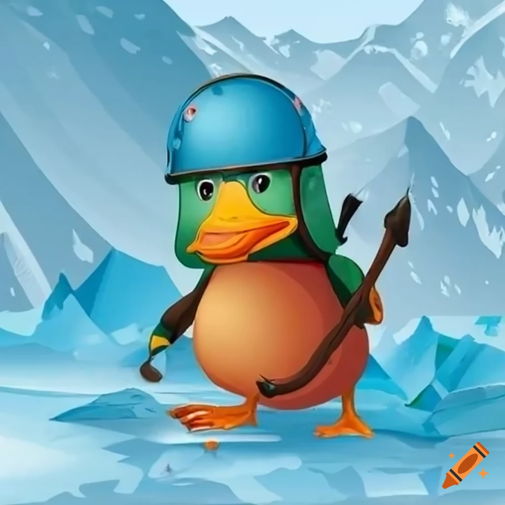 Duck with helmet and ice axes ready for mountaineering on Craiyon