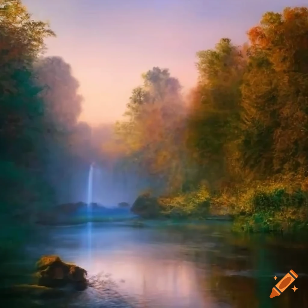 Baroque balcony with a view of a meadow and waterfall on Craiyon
