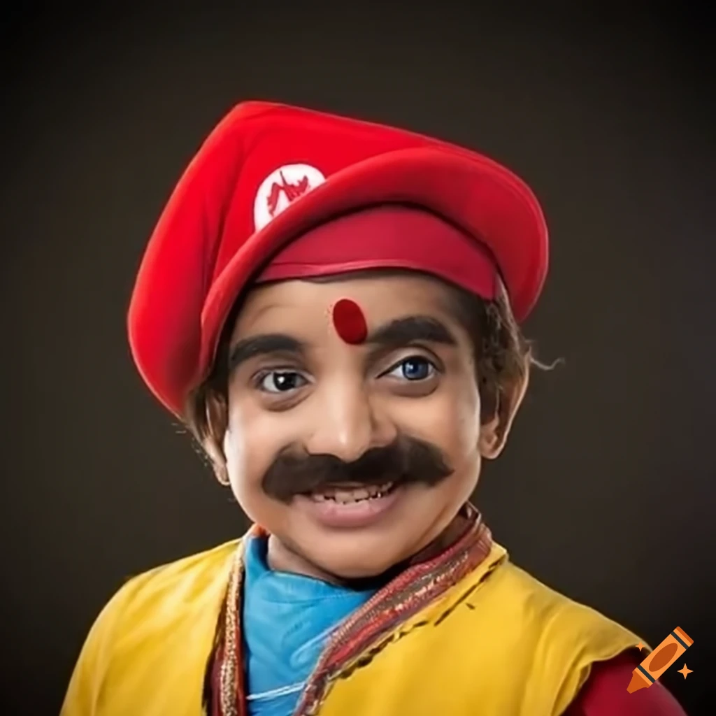 Indian person dressed as mario without mask