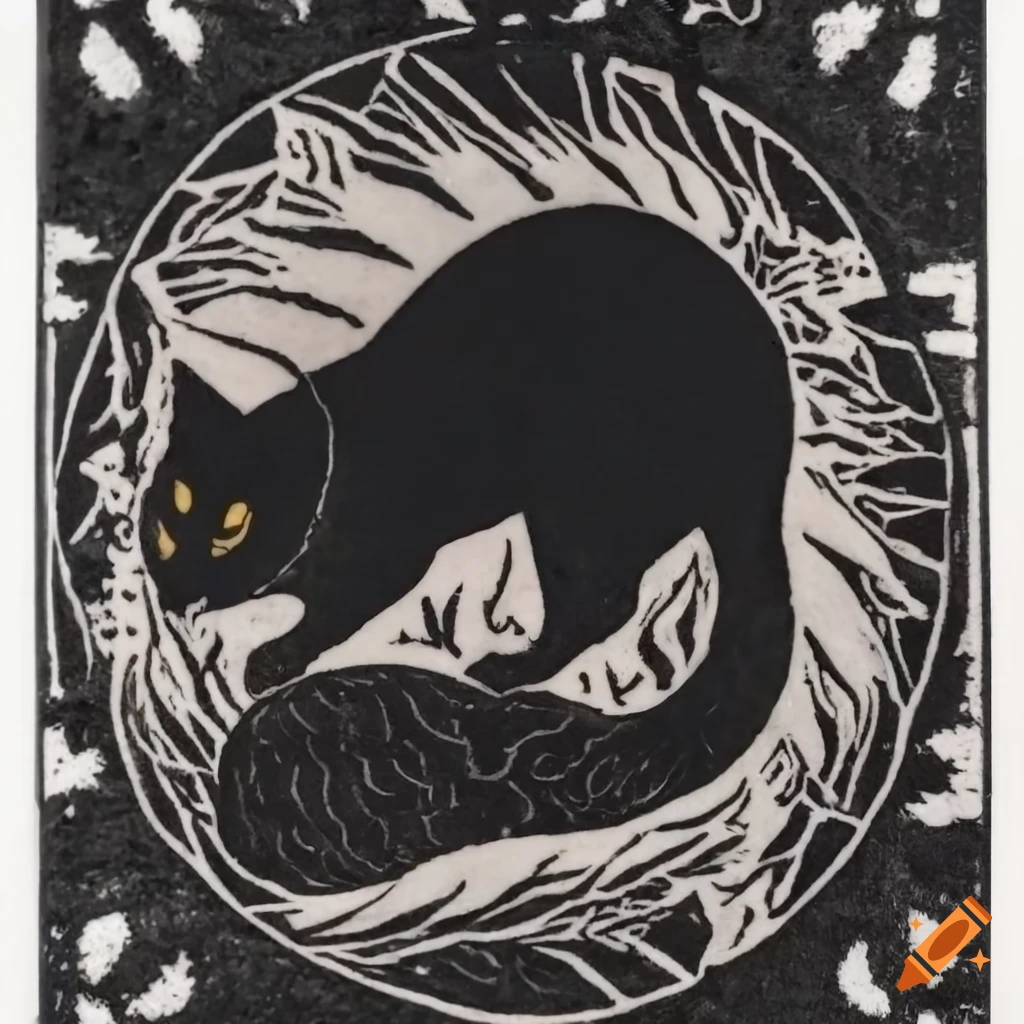 Xylography wood engraving of a Nekomata on Craiyon