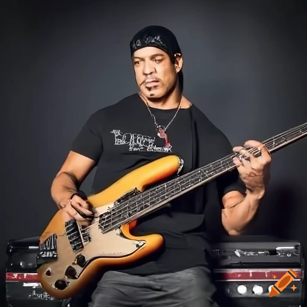 Rob trujillo playing a bass guitar on Craiyon