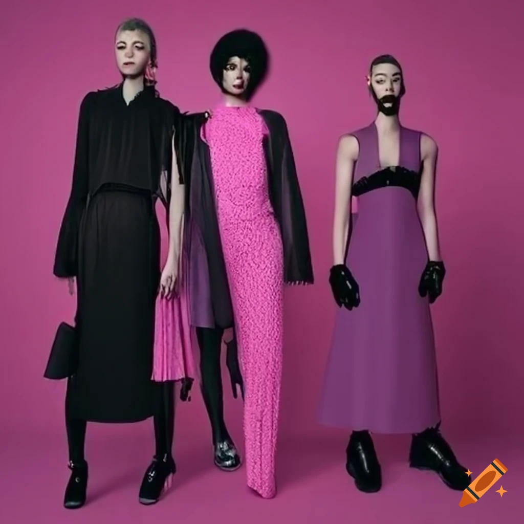 Fashionable friends in pink mist wearing black balenciaga on Craiyon