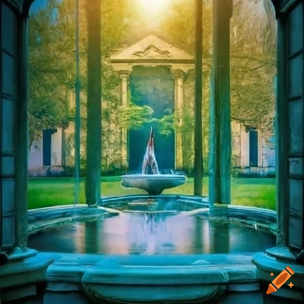 Monet-style garden scene through a window