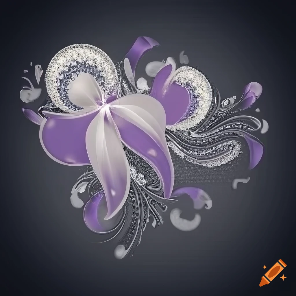 Abstract artwork of metallic flowers on silver backdrop on Craiyon