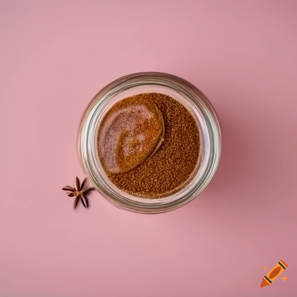Jar of smooth light brown spread with spices on Craiyon