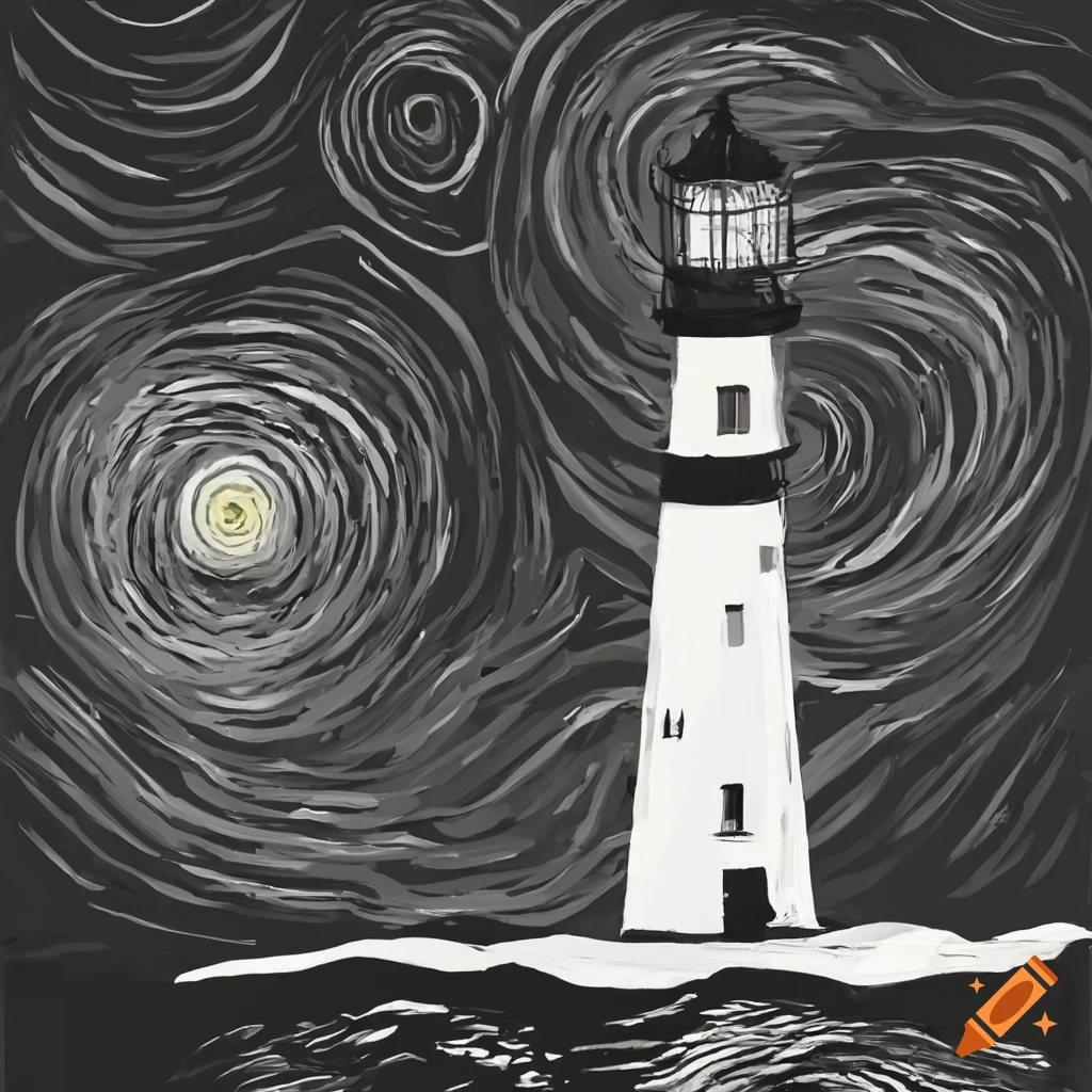 Black and white van gogh style lighthouse on Craiyon