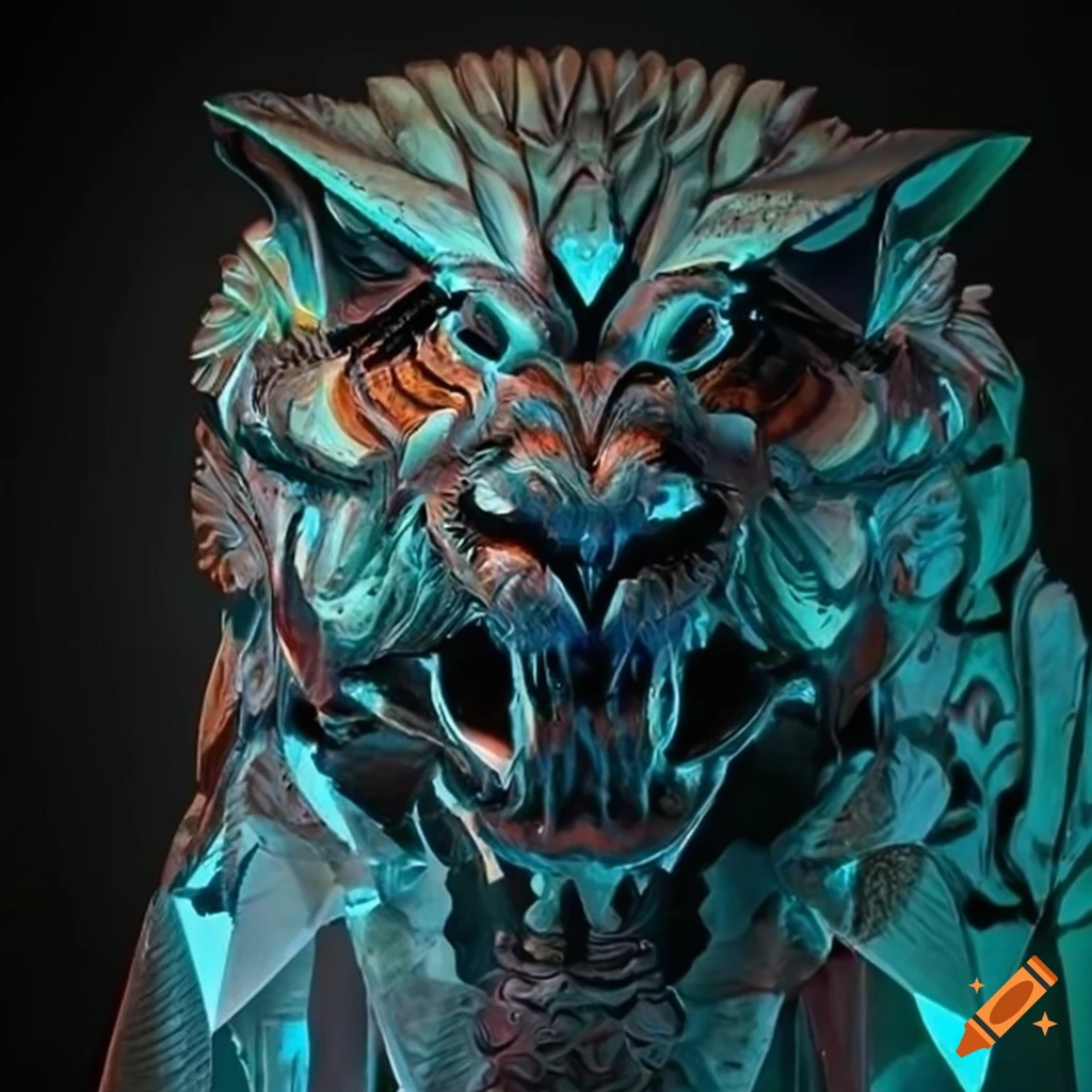 Majestic creature emerging from a quarry with garbage and jewels on Craiyon