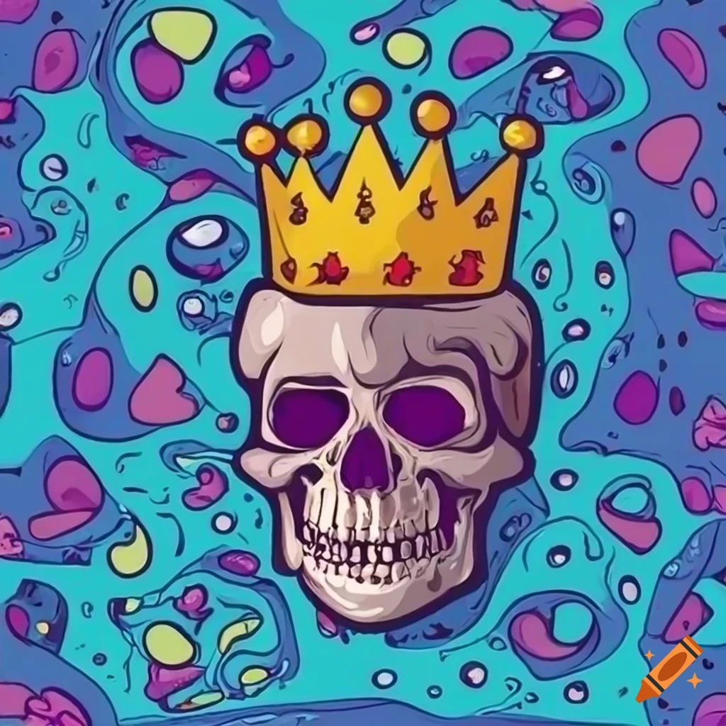 Colorful skull with a crown art piece on Craiyon