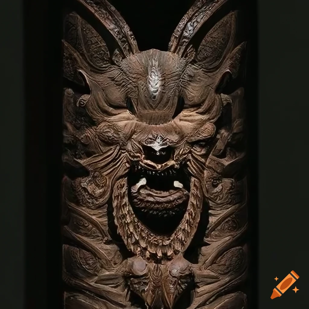 Exquisite architectural carving with moth werewolf motif on Craiyon