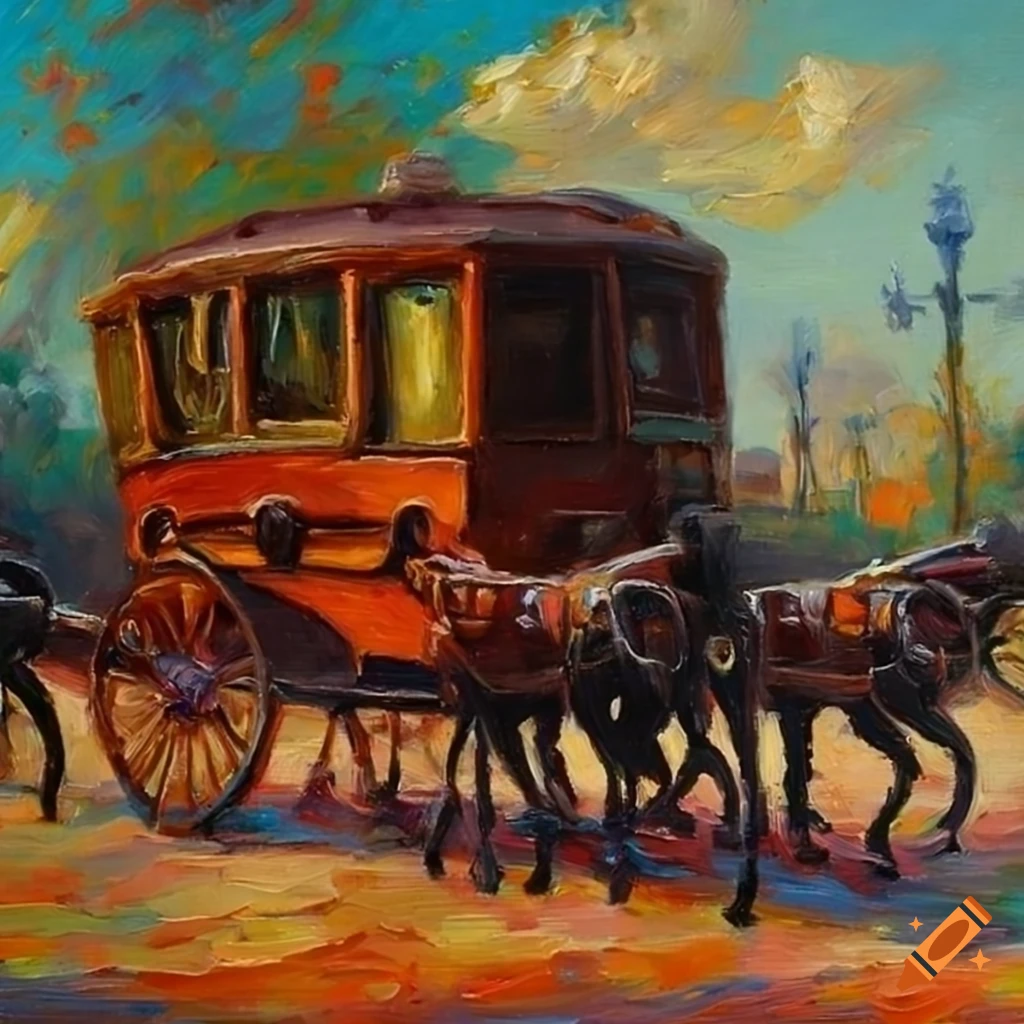 Impressionist oil painting of a coach on Craiyon