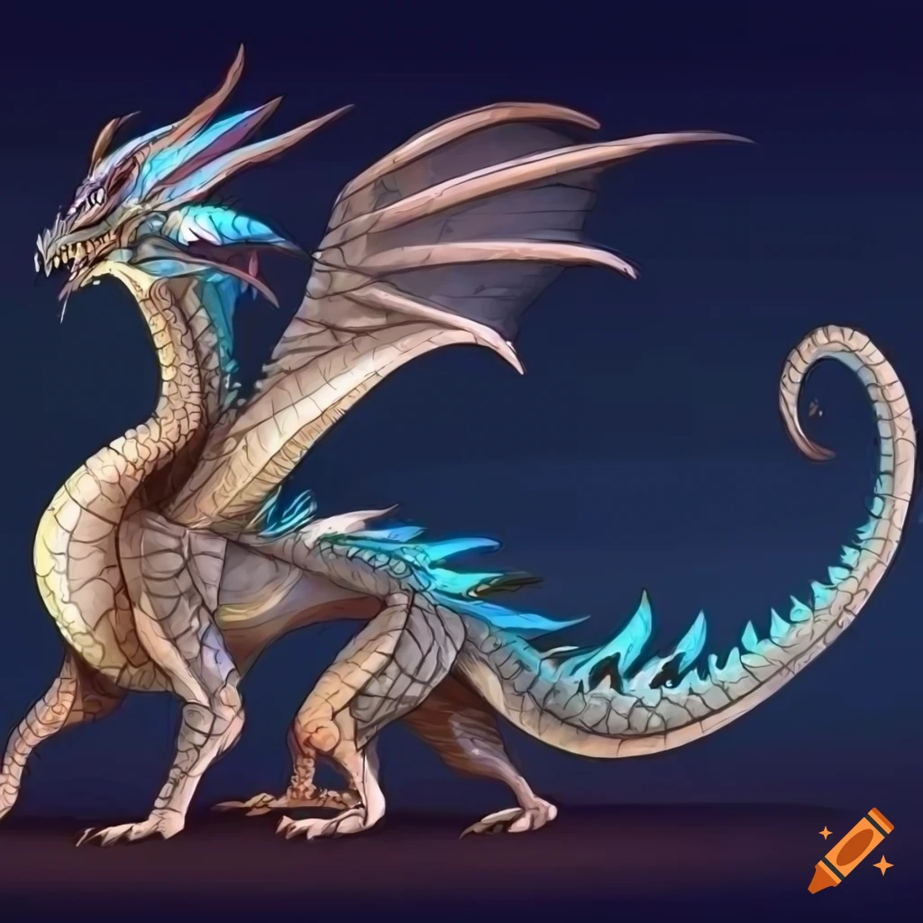 Detailed side view illustration of a dragon with wings on Craiyon