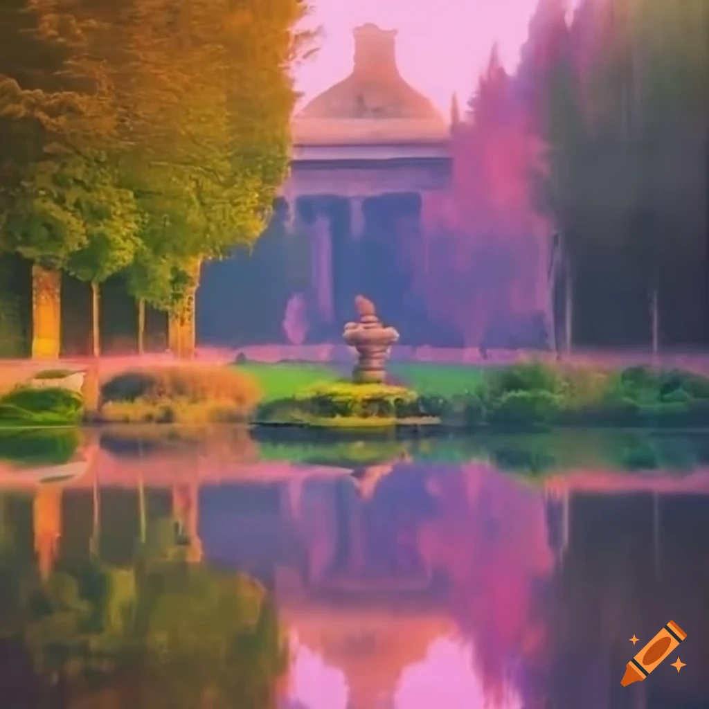 Monet-inspired garden scene in pink hues on Craiyon