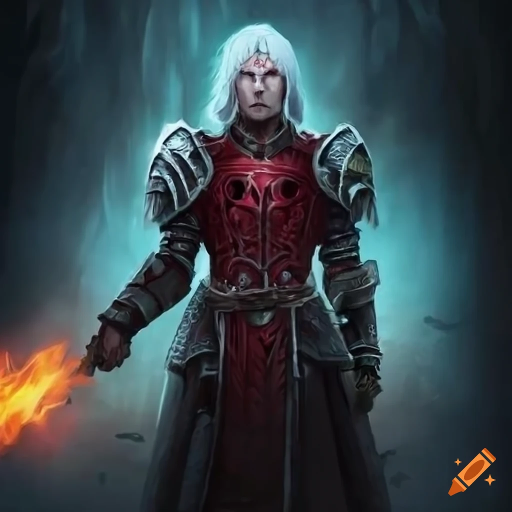 Exquisite woman warrior in a demonic throne room with flaming mountains ...