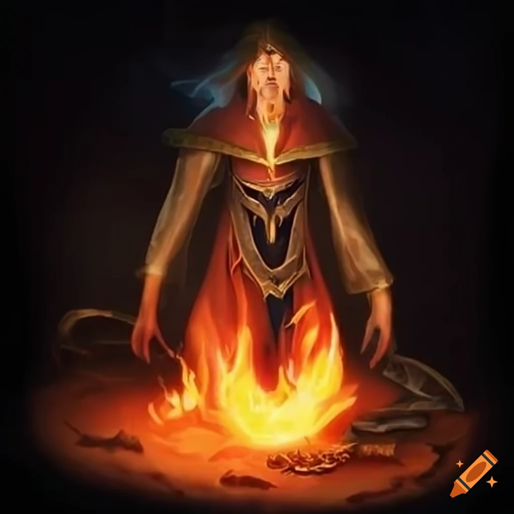 Image of a powerful mage casting fire and lightning spells on Craiyon