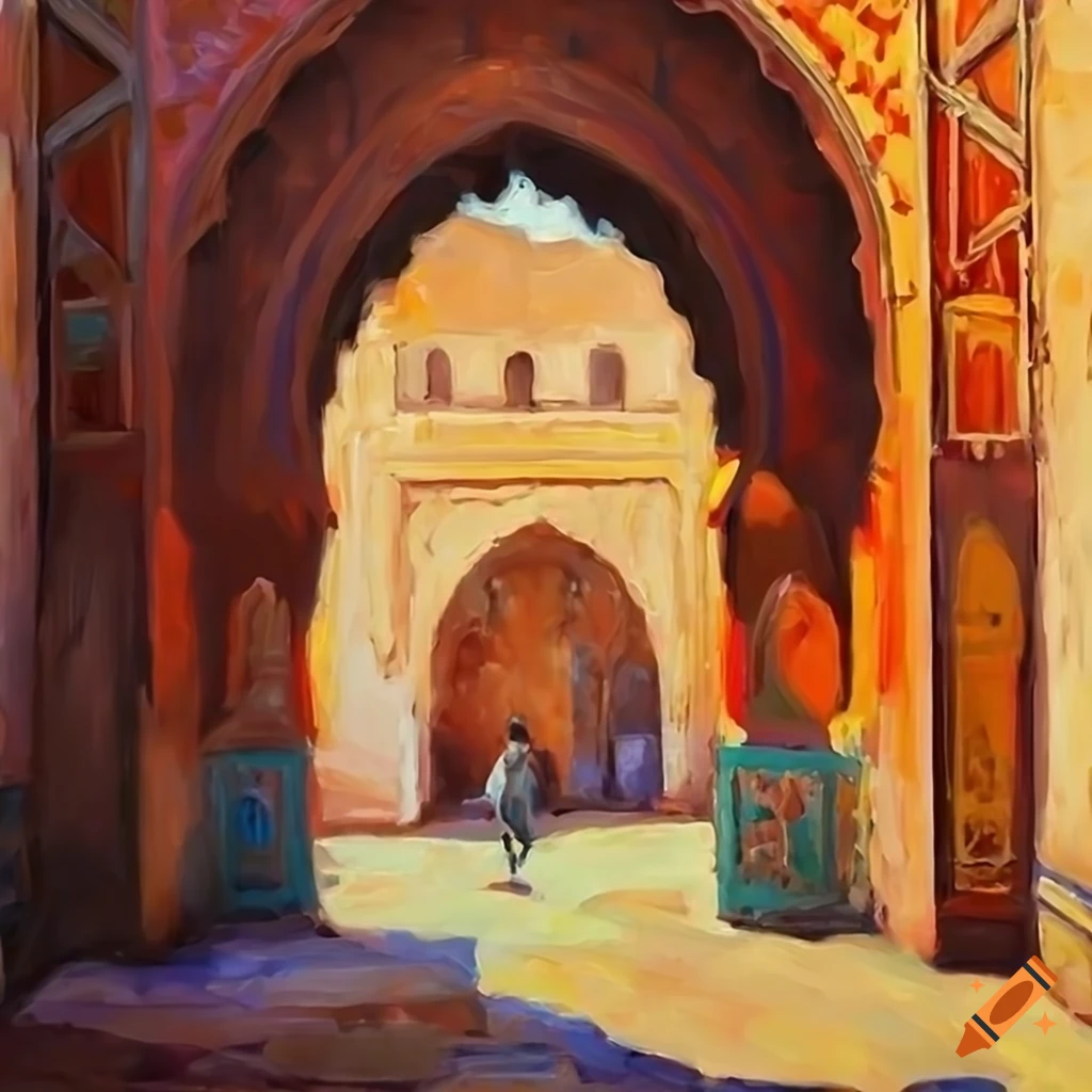 Impressionist painting of a Moroccan archway on Craiyon