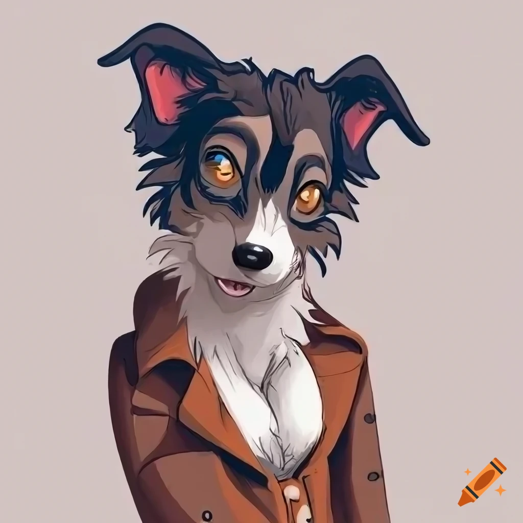 Color pencil sketch of a furry character in a trench coat and tank top