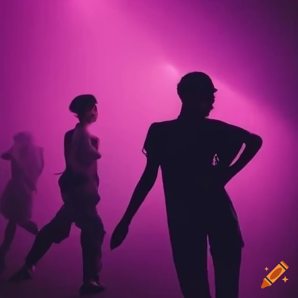 Dancing non-binary friends in pink mist on Craiyon