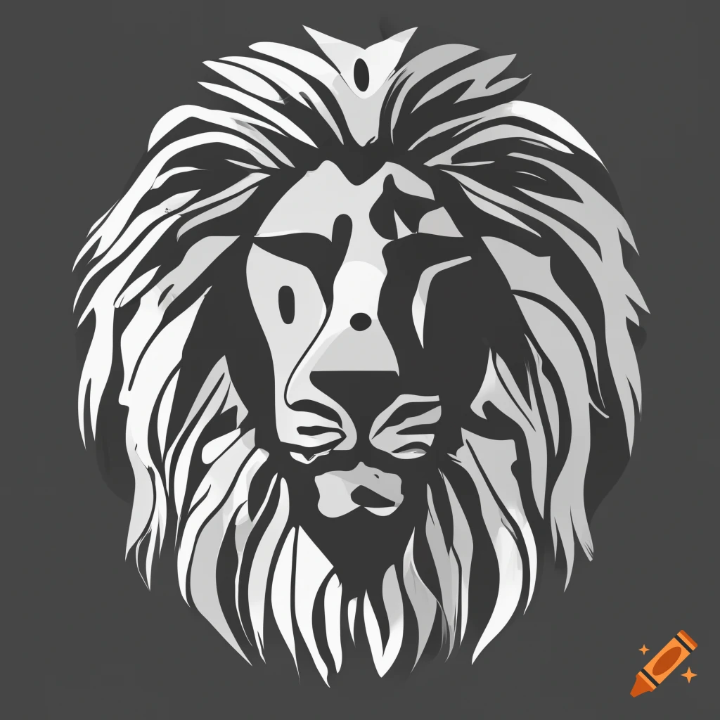 Minimalistic black and white logo of a calm lion head on Craiyon