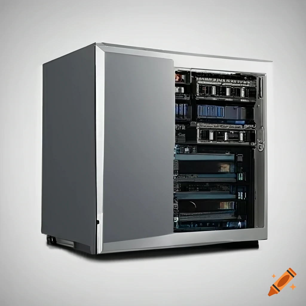 Server rack with security cameras and speakers on Craiyon