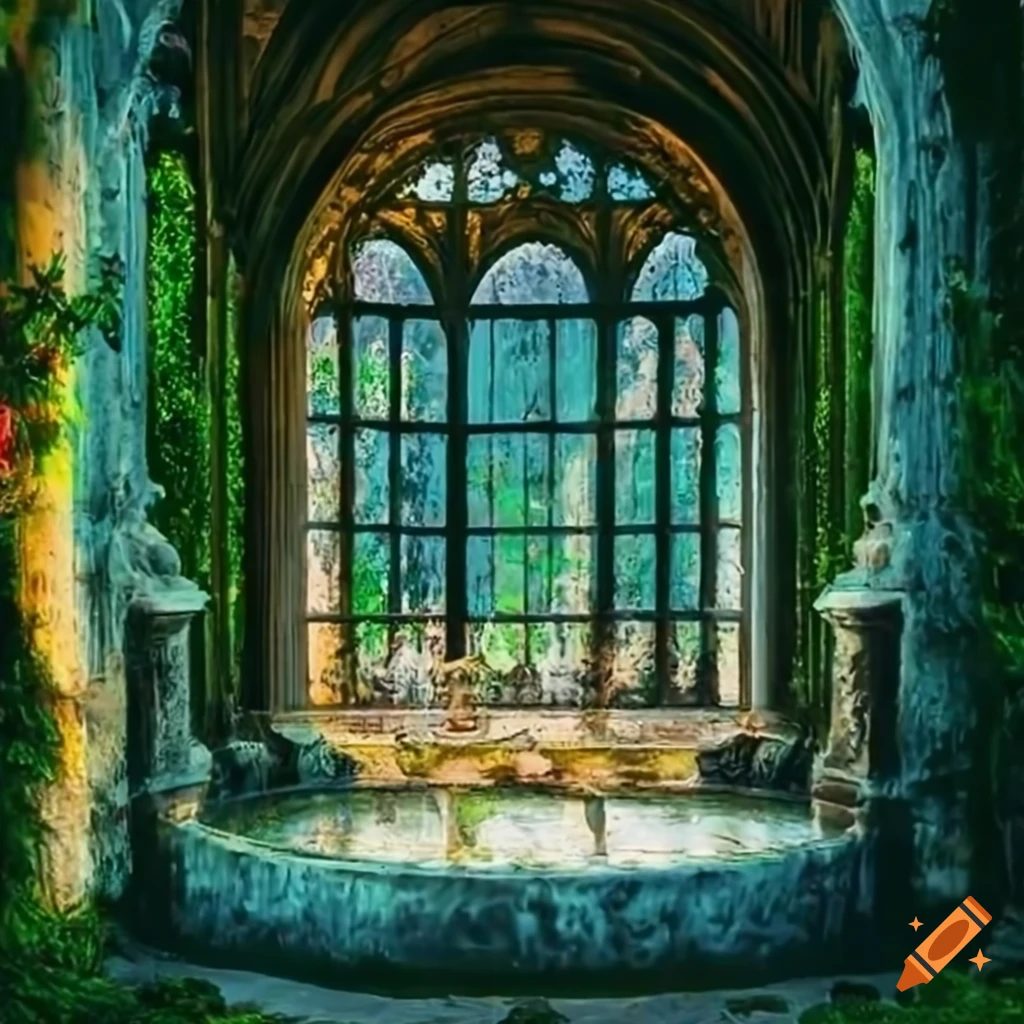 Monet-inspired garden scene through a window on Craiyon