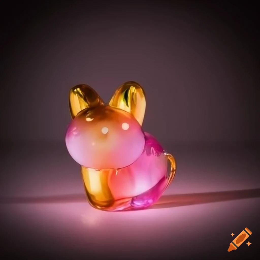 Colorful glass animal sculptures with pink and gold lighting on Craiyon