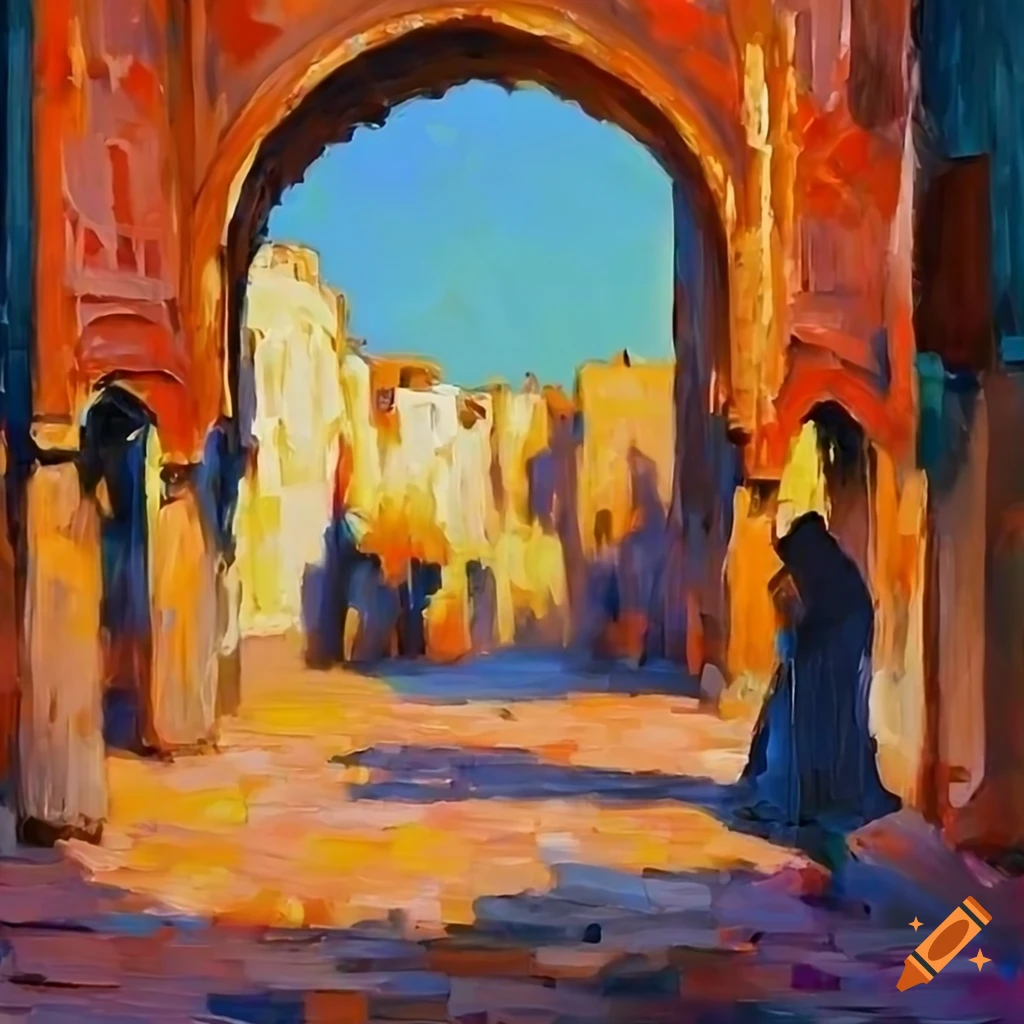 Impressionist painting of a moroccan archway
