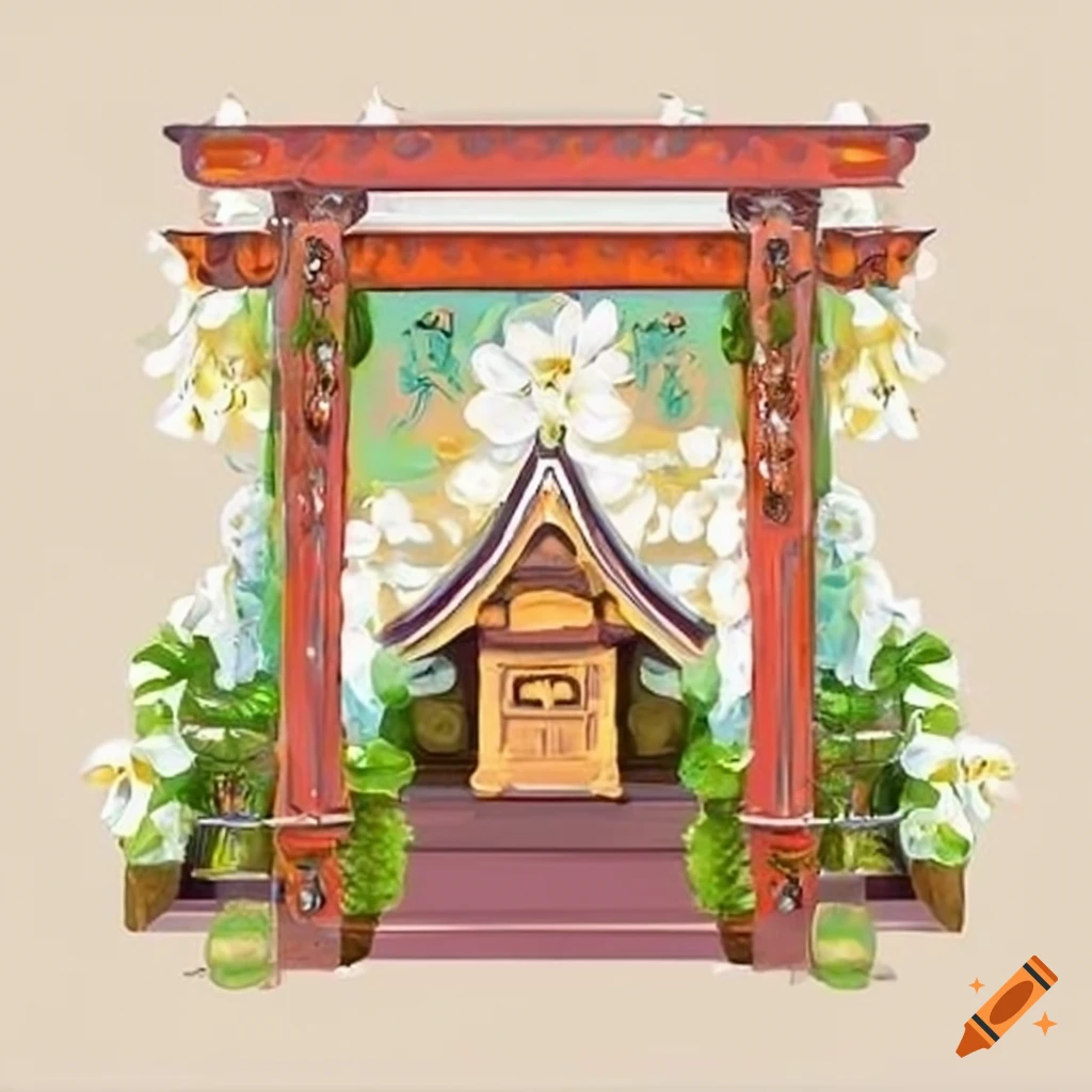 Image of a serene shrine with white sages and orchids on Craiyon