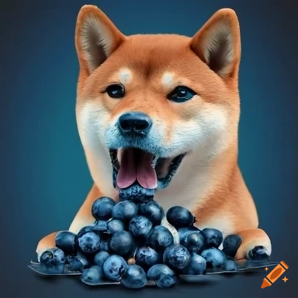Shiba inu eating blueberries