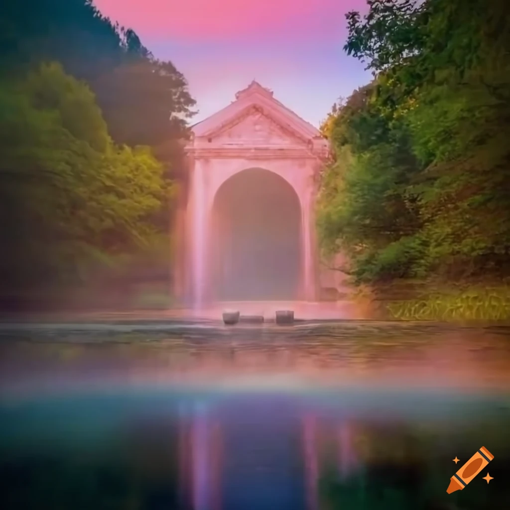 Monet-inspired watercourse painting with a baroque balcony and a stone ...