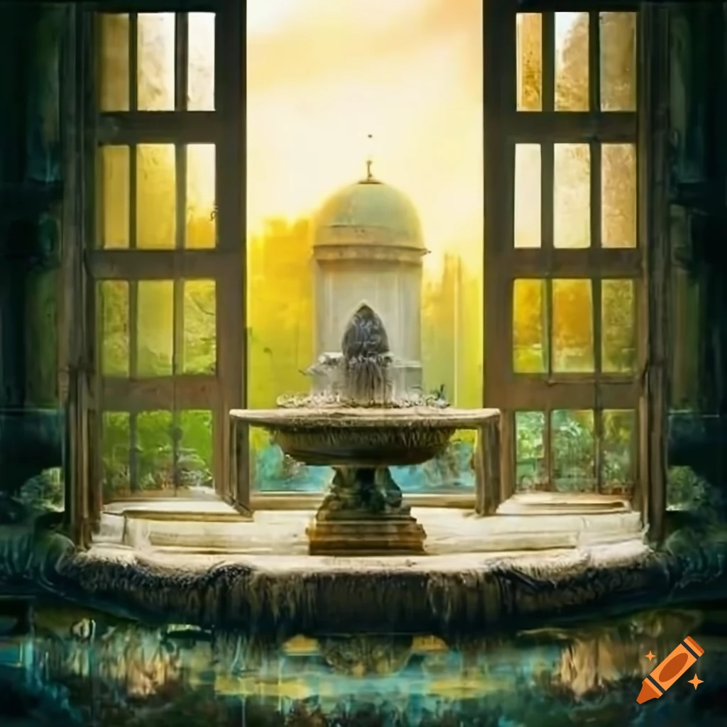 Monet-inspired garden through a window on Craiyon