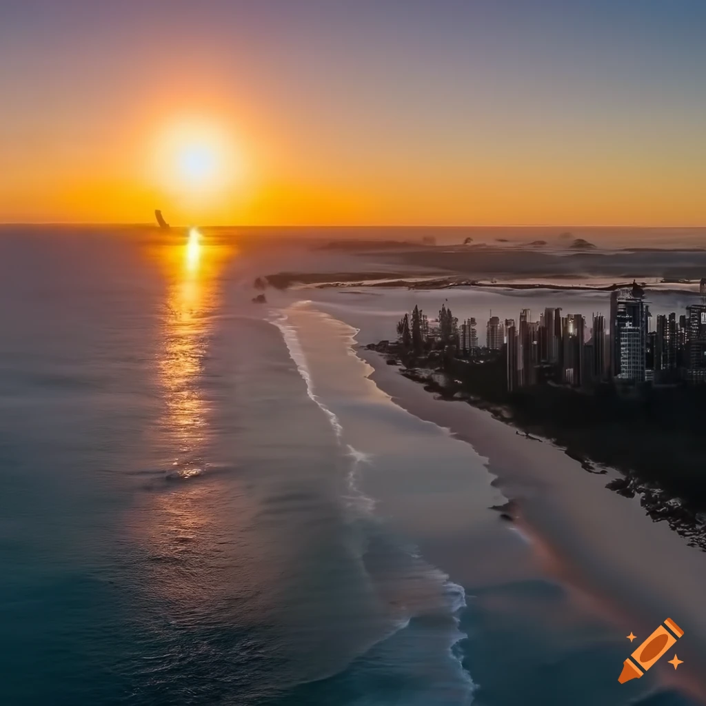 Photograph of Gold Coast Beach sunset in Australia on Craiyon