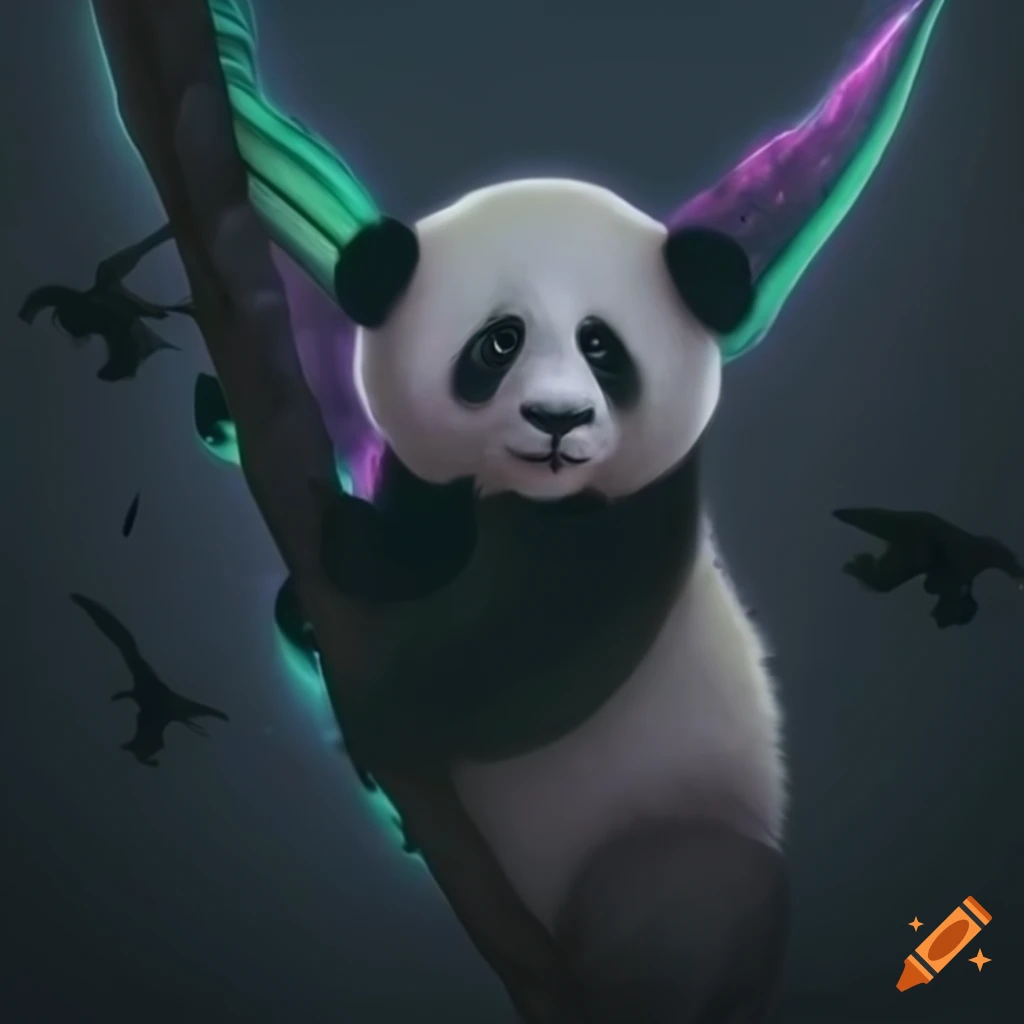 Illustration of an alien panda with dragon wings