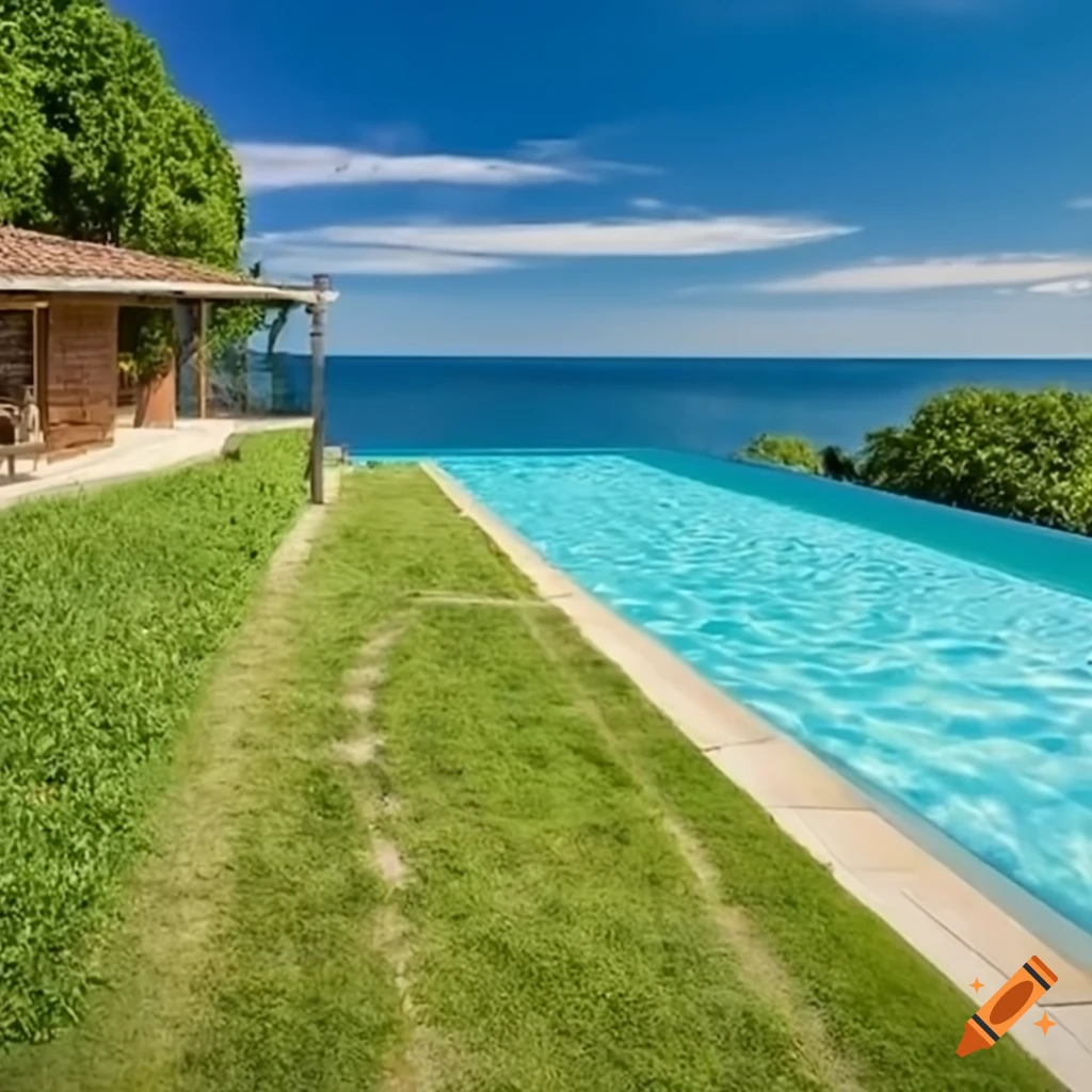 Garden with swimming pool and beach view