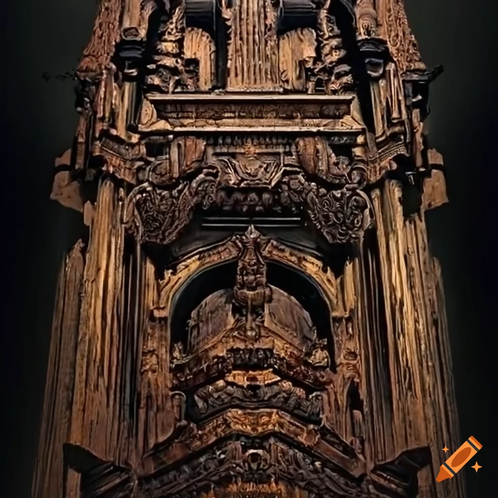 Detailed architectural stave carving artwork on Craiyon