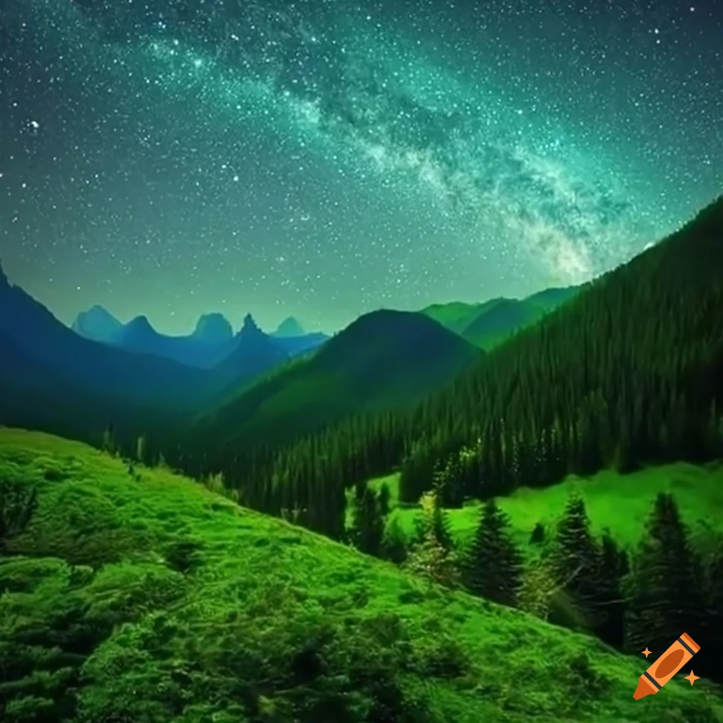 Stunning landscape with mountains and shooting stars on Craiyon